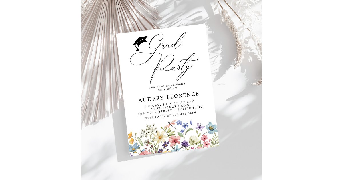 Modern Wildflowers Floral Graduation Party Invitation | Zazzle