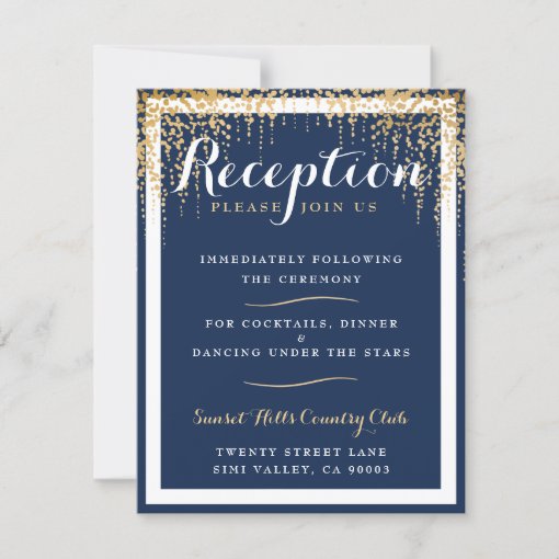 Modern Willow Tree Blue Gold Wedding Reception Invitation | Zazzle