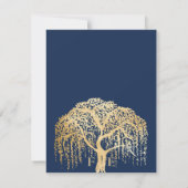 Modern Willow Tree Blue Gold Wedding Reception Invitation | Zazzle