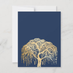 Modern Willow Tree Blue Gold Wedding Reception Invitation | Zazzle