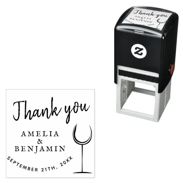 Modern Wine Glass Thank you Wedding Self-inking Stamp | Zazzle