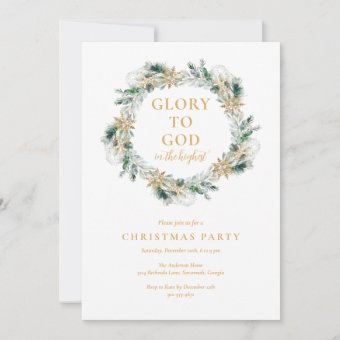 Modern Winter Greenery Religious Christmas Party Invitation | Zazzle