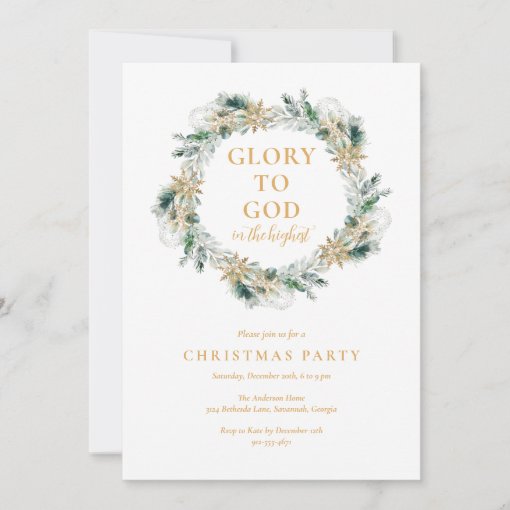 Modern Winter Greenery Religious Christmas Party Invitation | Zazzle