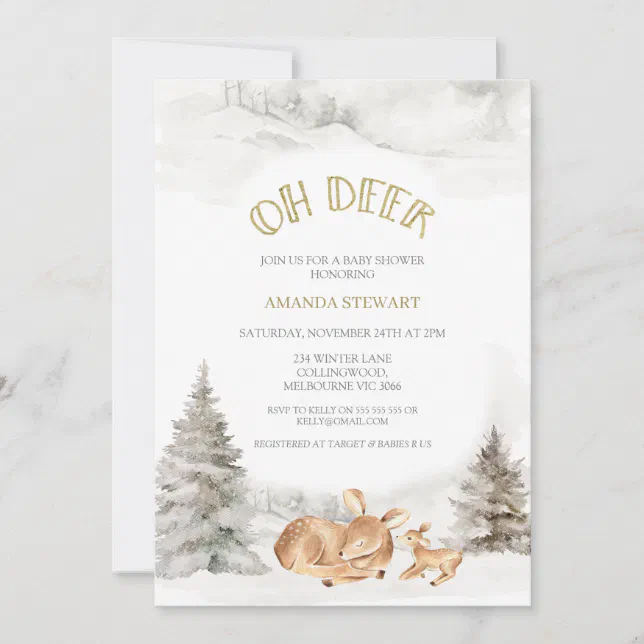 Modern Winter Oh Deer Fawn Baby Shower Invitation | Zazzle