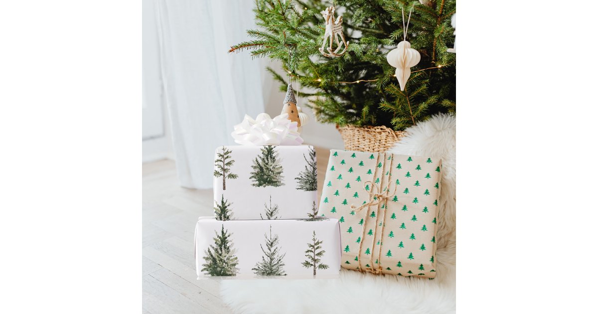 Modern Winter Pine Green Watercolor Tree Wrapping Wrapping Paper | Zazzle