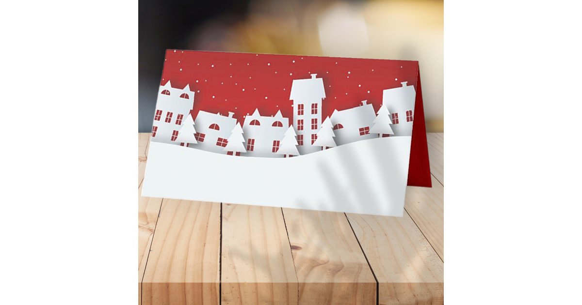 Modern Winter Scene | Holiday Place Card | Zazzle