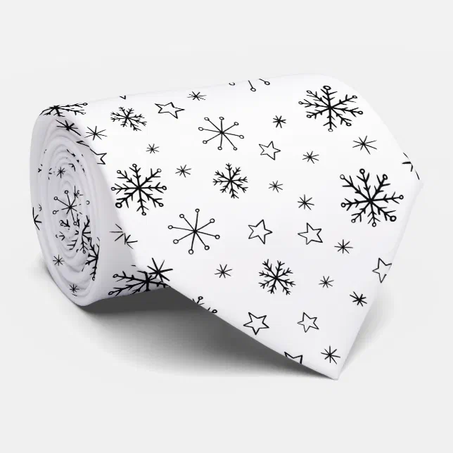 Modern Winter Snowflakes Black and White Neck Tie | Zazzle