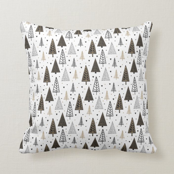 Modern Winter Trees Hand Drawn Black, Gold White Throw Pillow | Zazzle.com