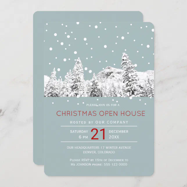 Modern winter wonderland Christmas open house Invitation | Zazzle