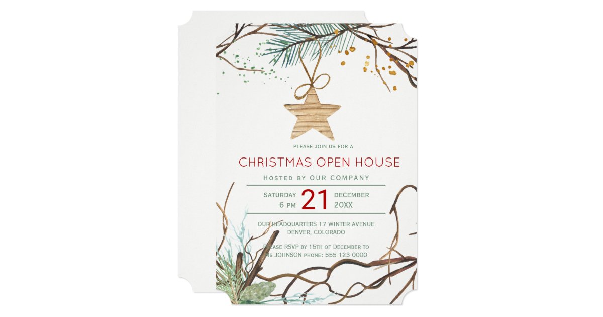 Modern winter wood branches Christmas open house Invitation | Zazzle.com