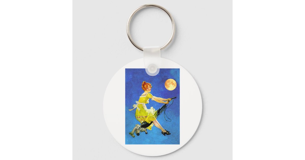 Modern Witch Rides a Vacuum Keychain | Zazzle