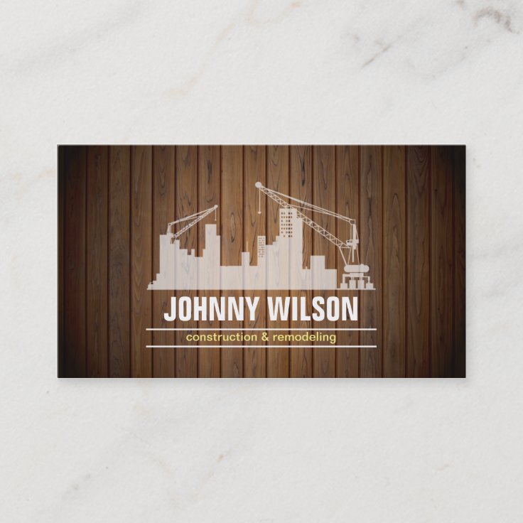Modern Wood Background Construction Business Card | Zazzle