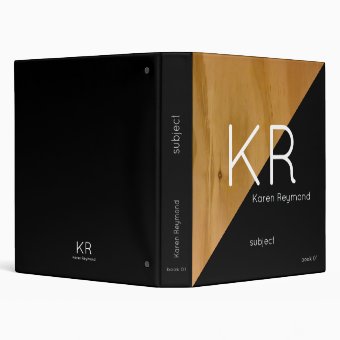 Modern Wood & Black Custom Subject, Monogrammed 3 Ring Binder | Zazzle