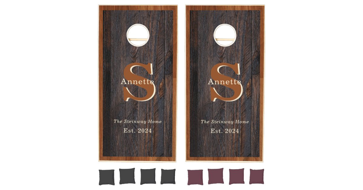 Modern Wood Hue 2Tone Monogram Square Cornhole Se Cornhole Set | Zazzle