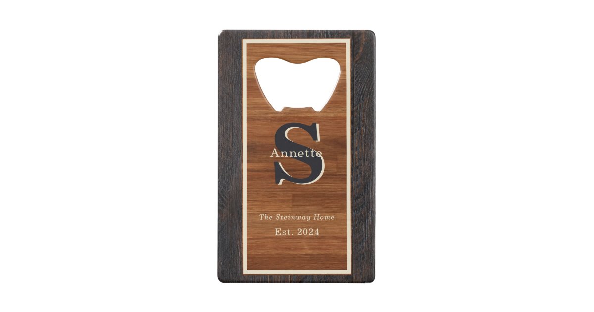 Modern Wood Hue 2Tone Monogram Square Credit Card Bottle Opener | Zazzle