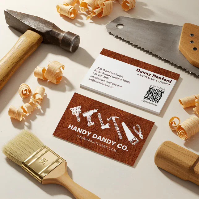 Modern Woodgrain Handyman Tools Contractor Business Card | Zazzle