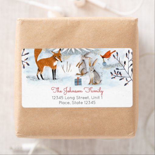 Modern Woodland Blue & white Fox Animal Christmas Label | Zazzle