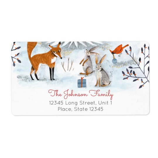 Modern Woodland Blue & white Fox Animal Christmas Label | Zazzle.com