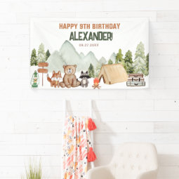 Modern Woodland Happy Camper Camping Kids Birthday Banner | Zazzle