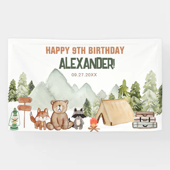 Modern Woodland Happy Camper Camping Kids Birthday Banner | Zazzle