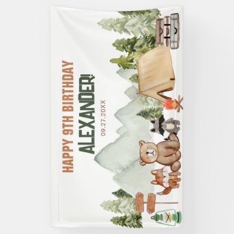 Modern Woodland Happy Camper Camping Kids Birthday Banner | Zazzle