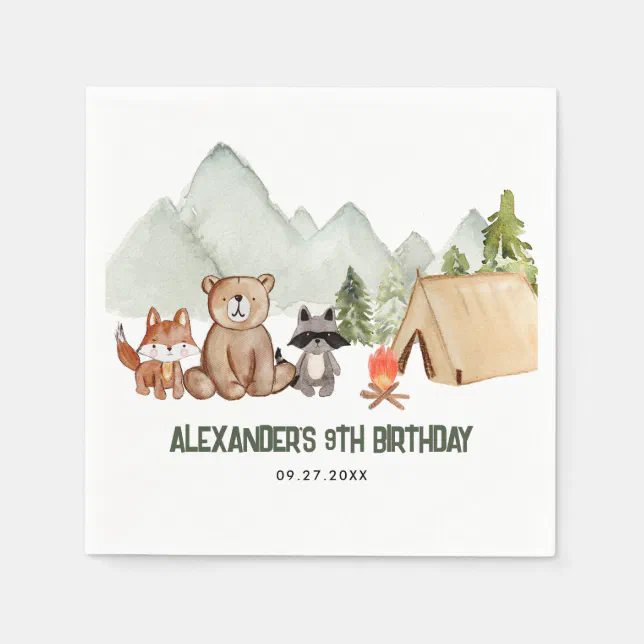 Modern Woodland Happy Camper Camping Kids Birthday Napkins | Zazzle