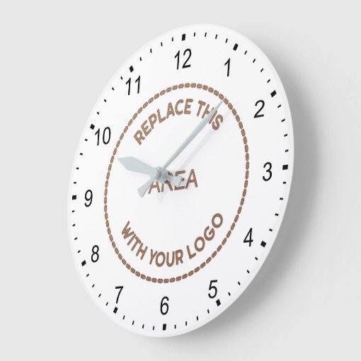 Modern Workspace Decor Your Company Logo White Large Clock | Zazzle