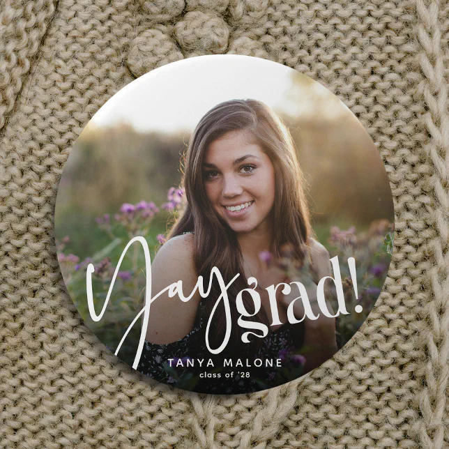 Modern Yay Grad' Custom Graduate Photo Graduation Button | Zazzle