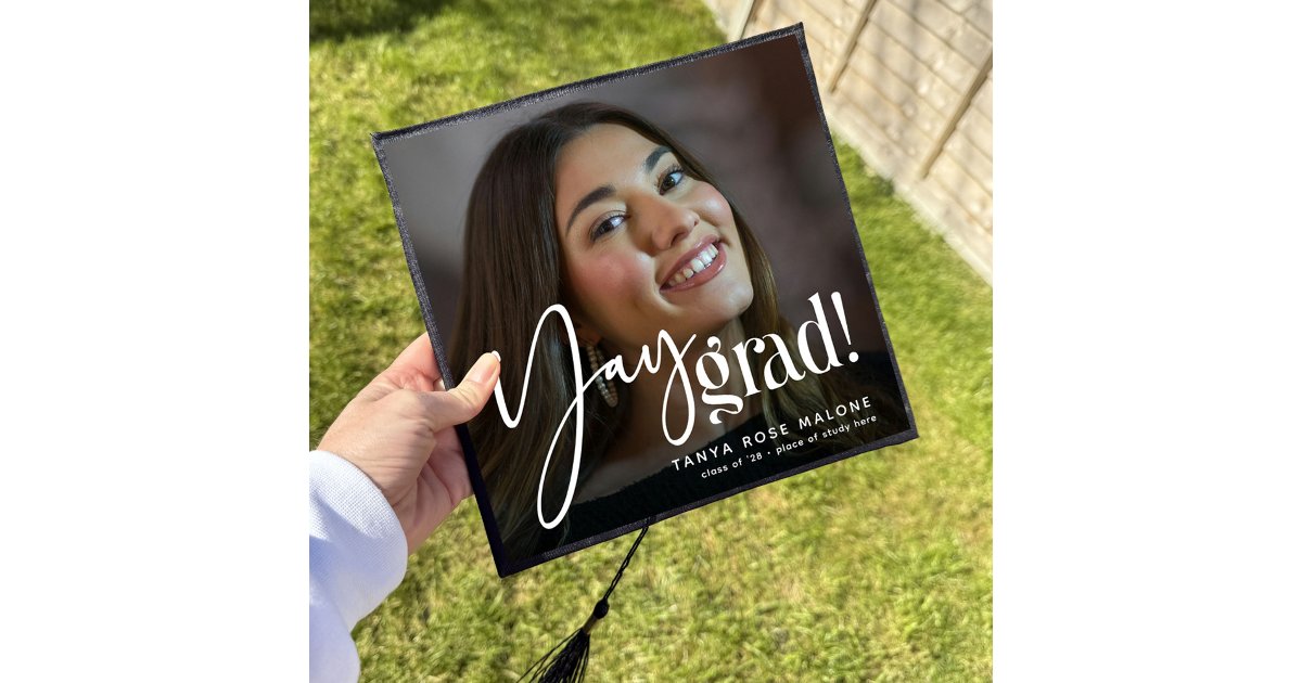 Modern Yay Grad' Photo Graduation Cap Topper | Zazzle