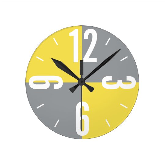 Modern yellow and gray color blocks large numbers round clock | Zazzle.com