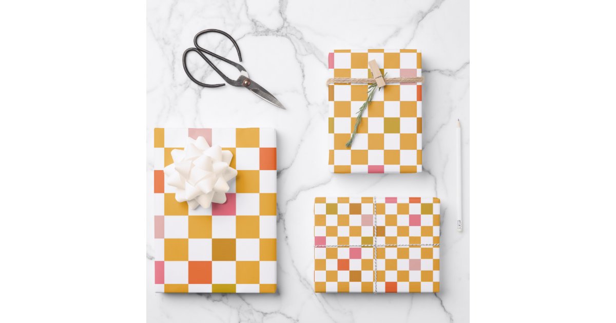 Modern Yellow Checkered Wrapping Paper | Zazzle