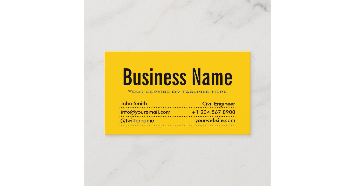 Modern Yellow Civil Engineer Business Card | Zazzle