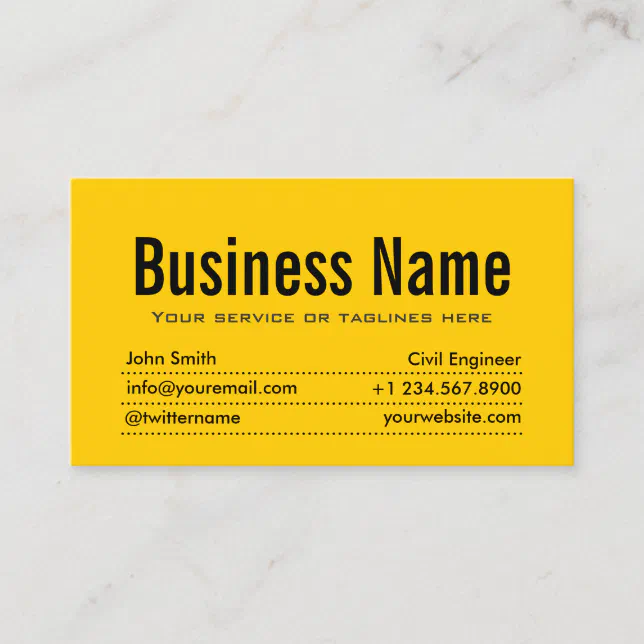 Modern Yellow Civil Engineer Business Card | Zazzle