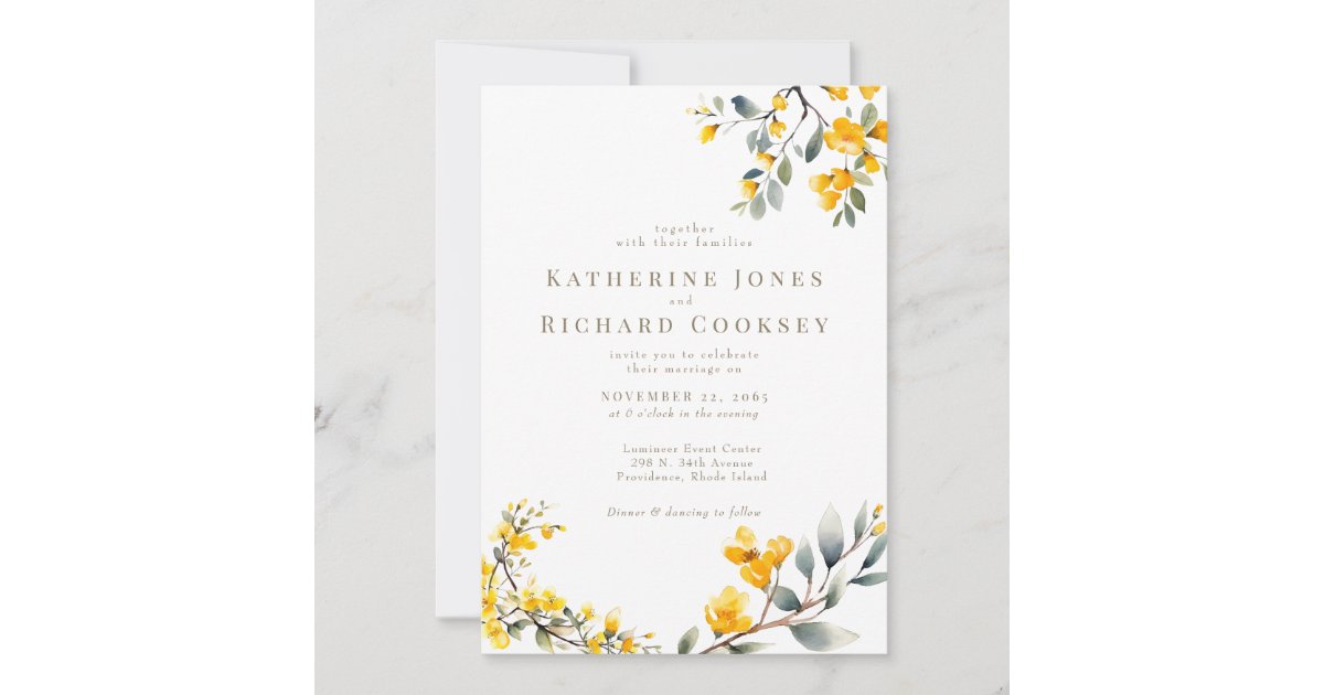 Modern Yellow Floral No Parents Wedding II Invitation | Zazzle