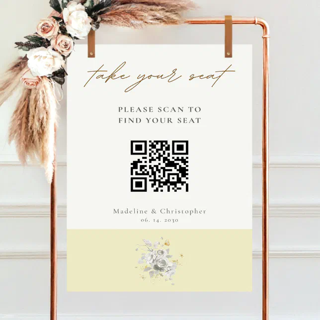 Modern Yellow Floral QR Code Wedding Seating Chart | Zazzle