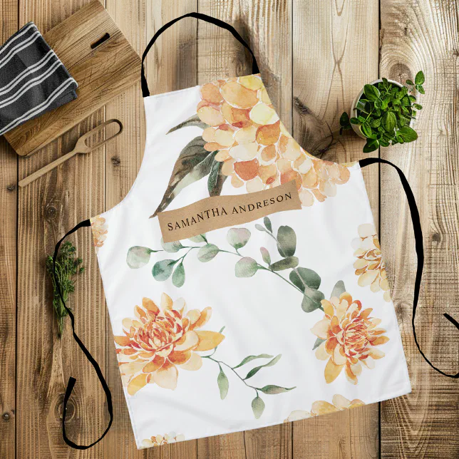 Modern Yellow Flowers & Kraft Personalized Gift Apron | Zazzle