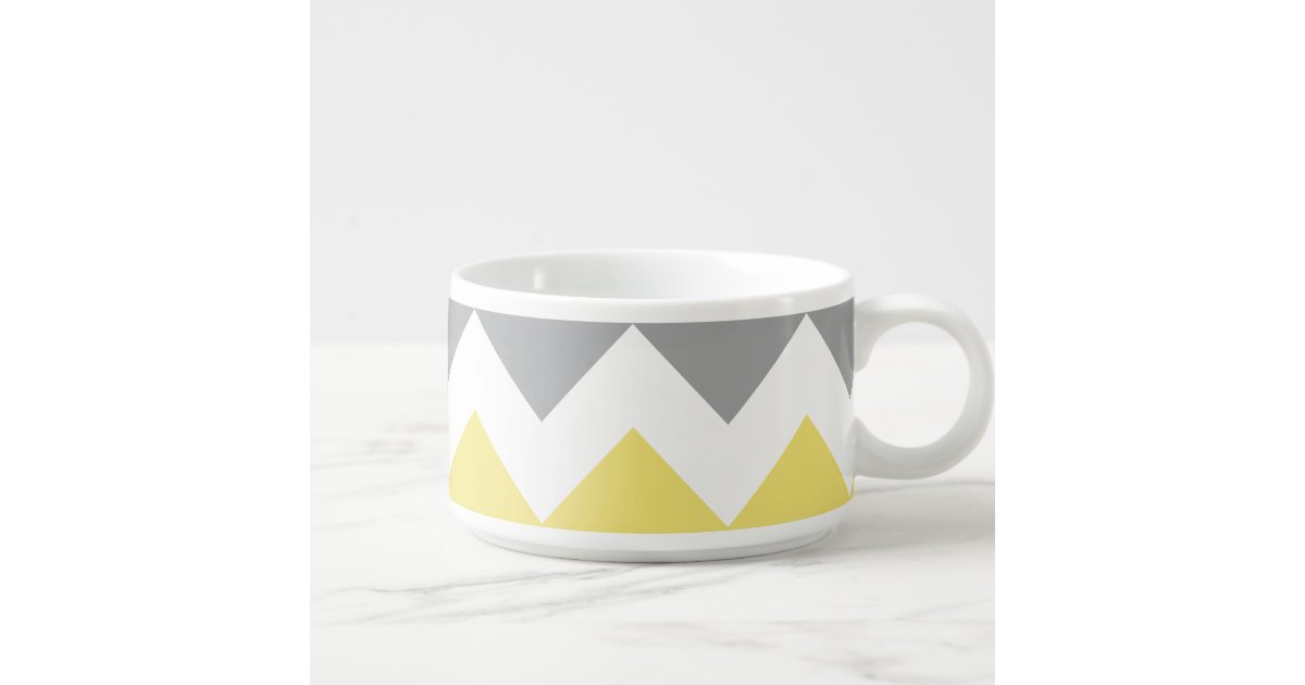 Modern Yellow Gray Chevron Pattern Bowl | Zazzle