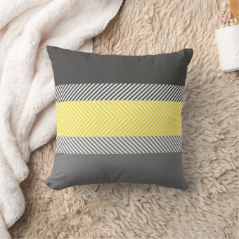 Modern Yellow & Gray Geometric Stripes Pattern Throw Pillow | Zazzle