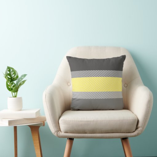 Modern Yellow & Gray Geometric Stripes Pattern Throw Pillow | Zazzle