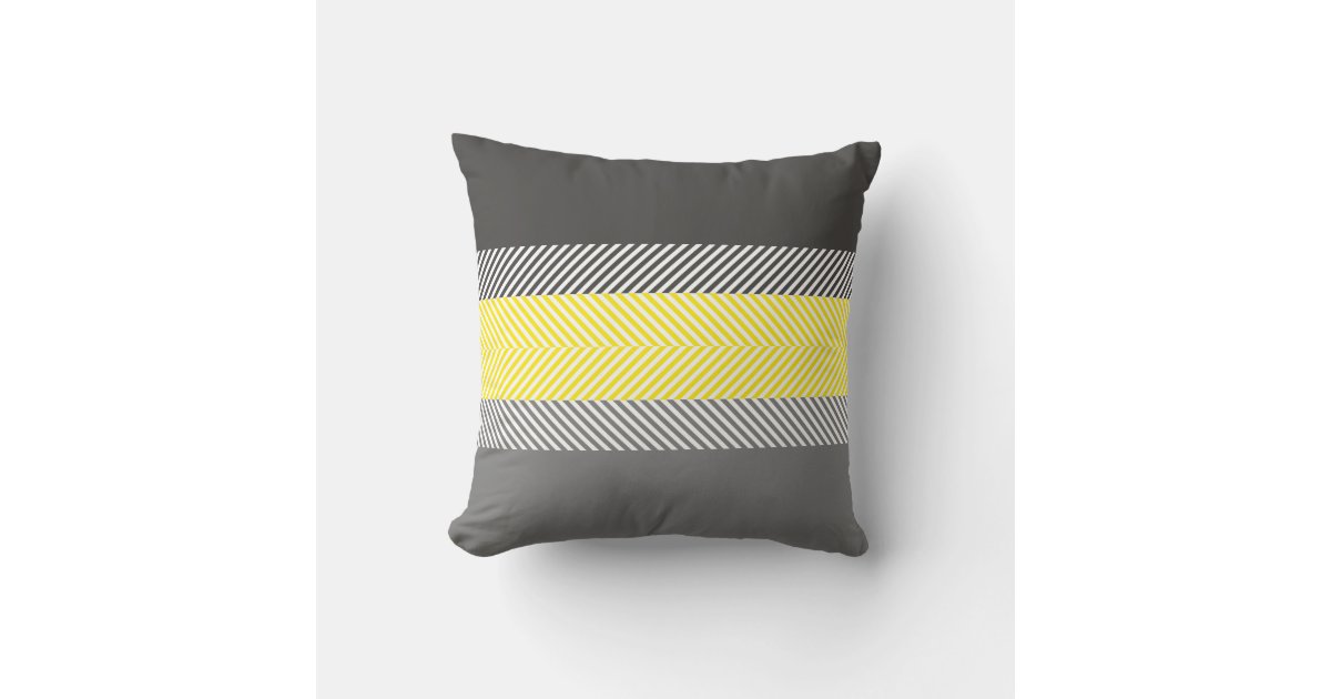 Modern Yellow & Gray Geometric Stripes Pattern Throw Pillow | Zazzle