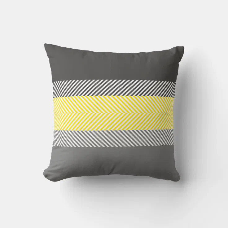 Modern Yellow & Gray Geometric Stripes Pattern Throw Pillow | Zazzle