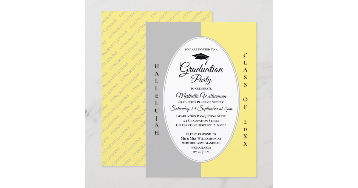 Modern Yellow Gray Hallelujah Graduation Invitation | Zazzle