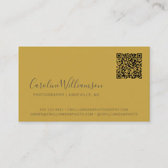 Modern Yellow Gray Script Photo QR Code Custom Business Card | Zazzle
