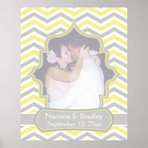 Modern yellow grey chevron zigzag wedding poster | Zazzle