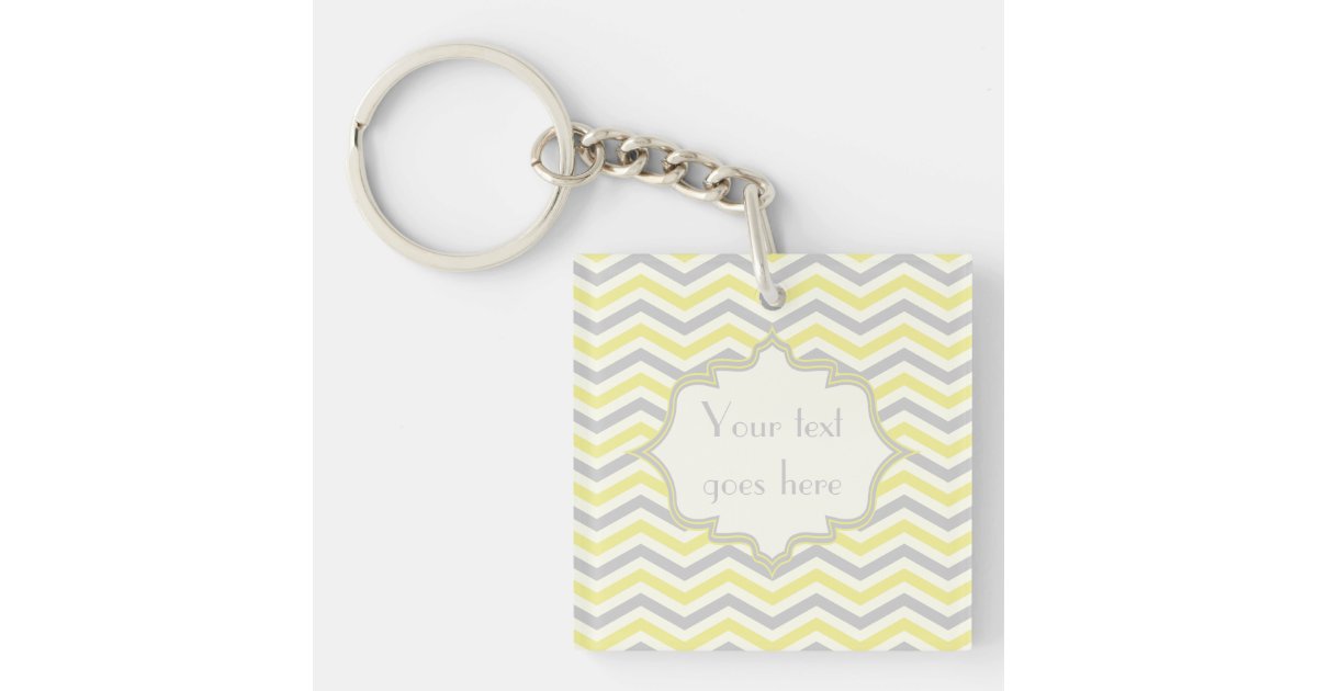 Modern yellow, grey, ivory chevron pattern custom keychain | Zazzle