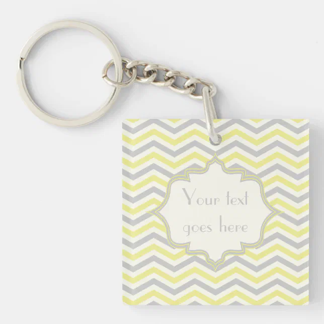 Modern yellow, grey, ivory chevron pattern custom keychain | Zazzle