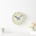 Modern yellow, grey, ivory chevron pattern custom round clock | Zazzle