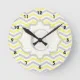Modern yellow, grey, ivory chevron pattern custom round clock | Zazzle