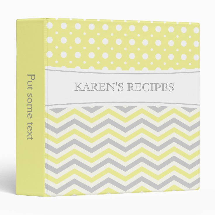 Modern yellow, grey, white chevron & polka dot binder | Zazzle