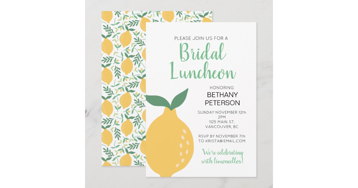 Modern Yellow Lemon Bridal Luncheon Invitation | Zazzle